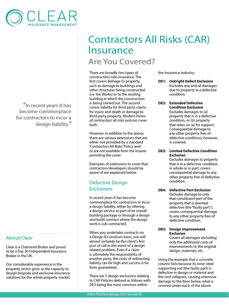 Contractors All Risk | PDF | Professional Liability Insurance | Indemnity