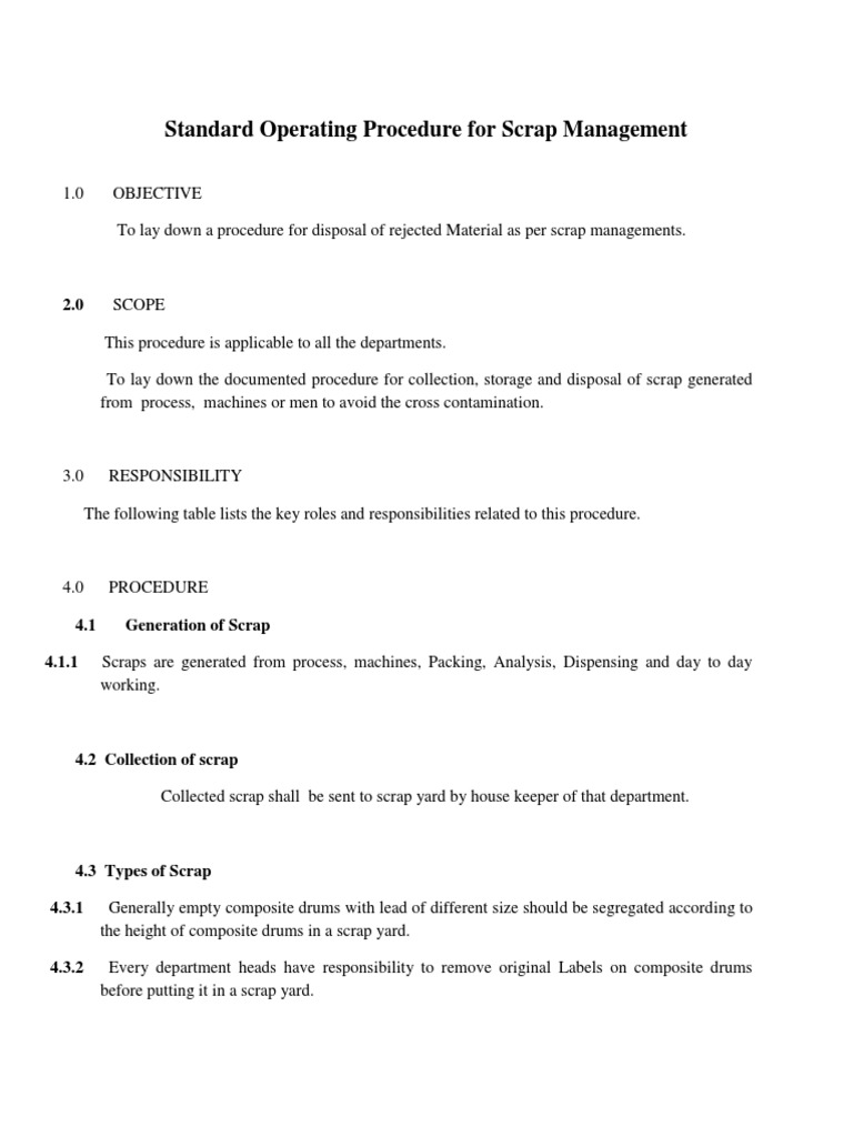 Standard Operating Procedure for the Efficient Collection, Storage ...