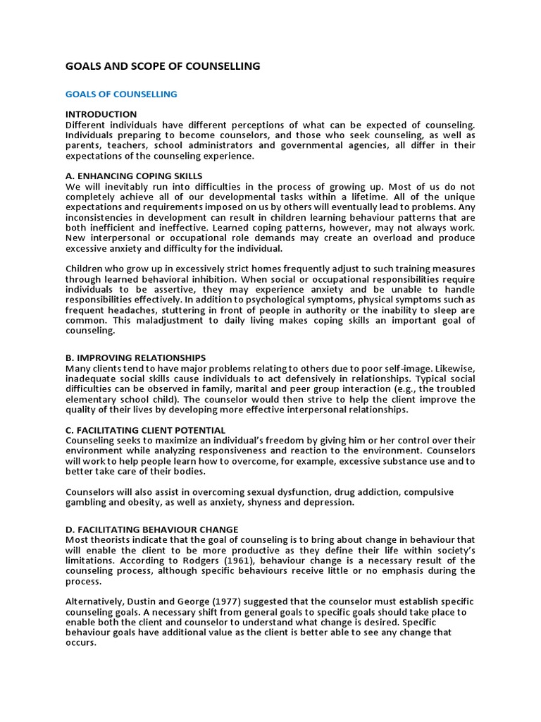 Goals and Scope of Counselling | PDF | Psychotherapy | Decision Making