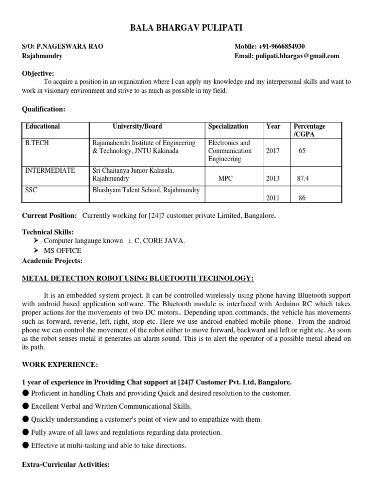 Bhargav Resume | PDF | Bluetooth | Android (Operating System)
