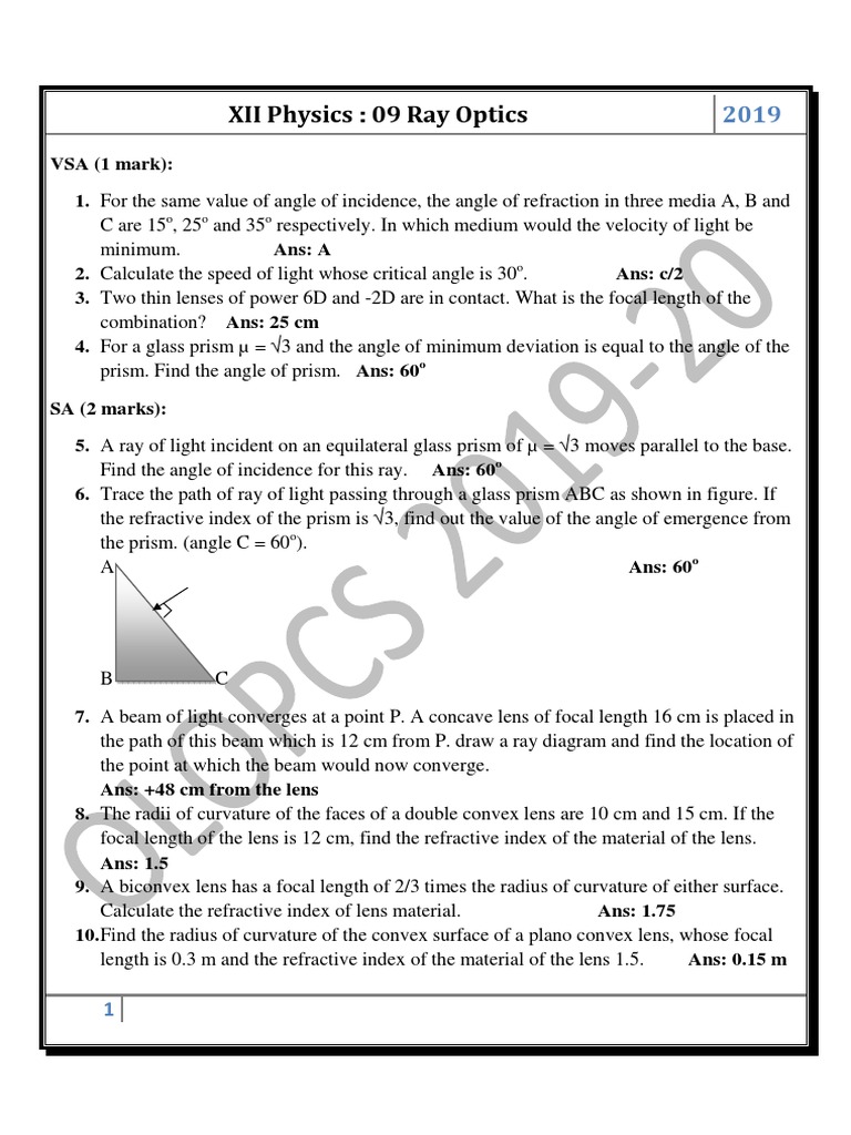Ray Optics Numericals | Download Free PDF | Prism | Optics