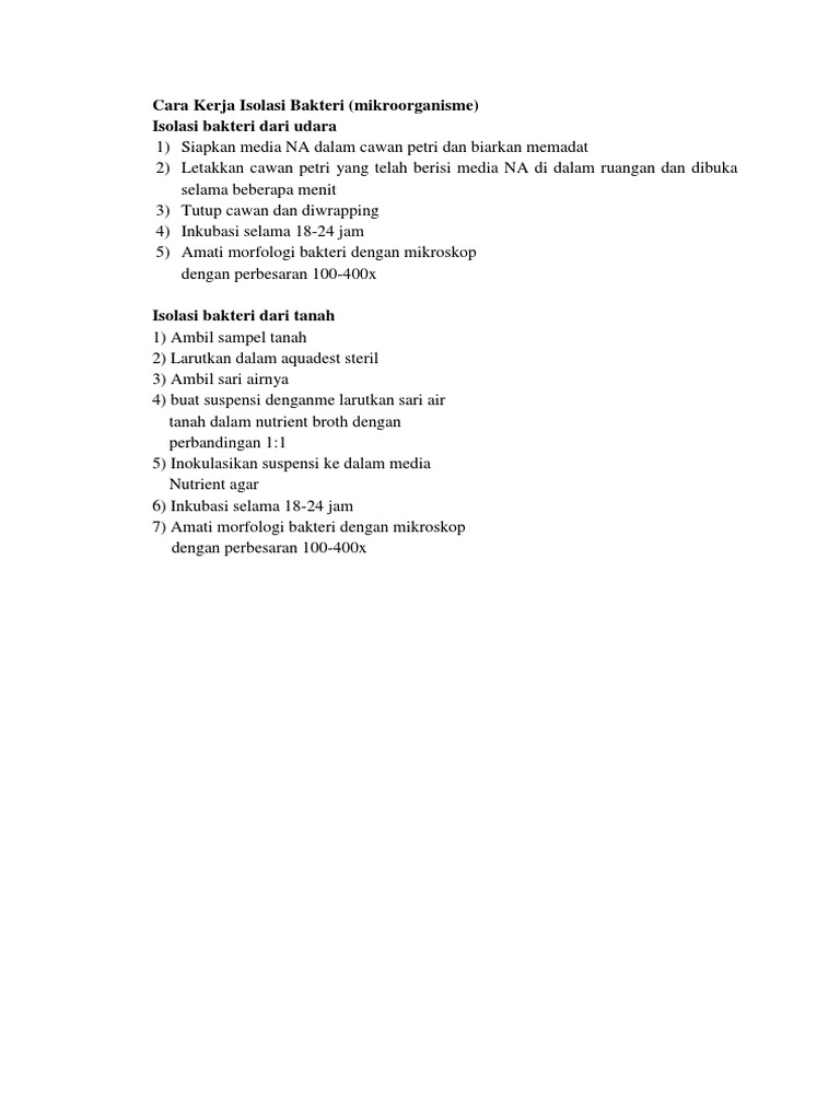 Cara Kerja Isolasi Bakteri | PDF
