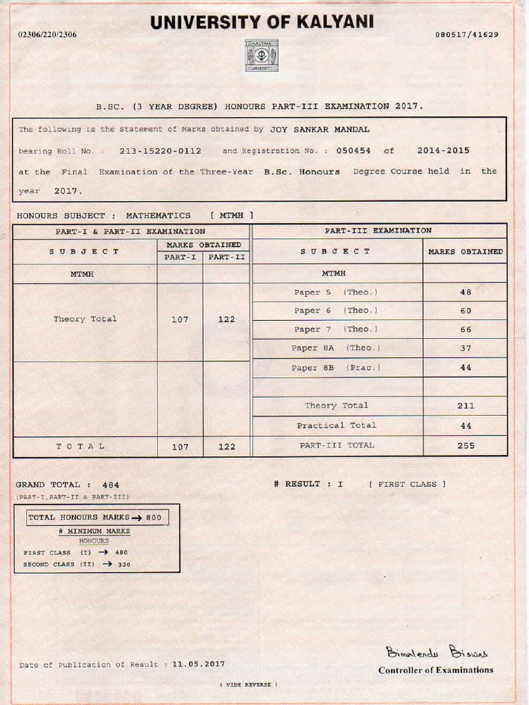 BSC Marksheet Frontside PDF | PDF