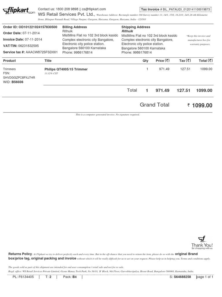 Invoice Philips Trimmer PDF | PDF | Business | Economies