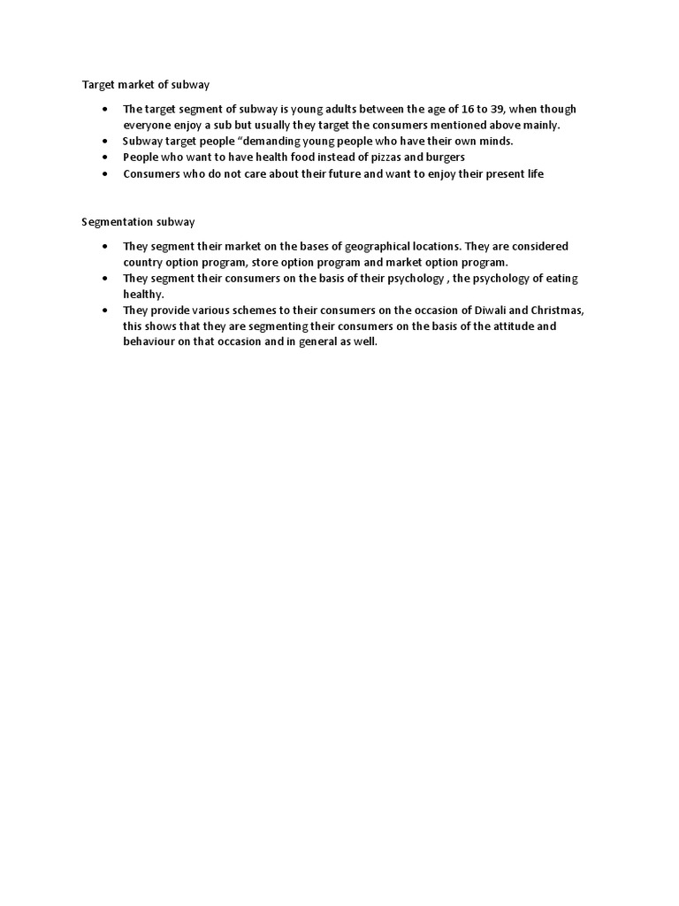 Target Market of KFC Subway and Macdonalds | PDF | Market Segmentation ...