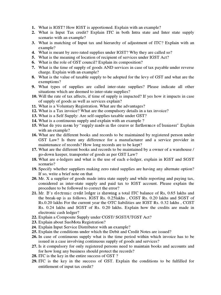 Model Questions For GST End Exam | PDF | Value Added Tax | Debits And ...