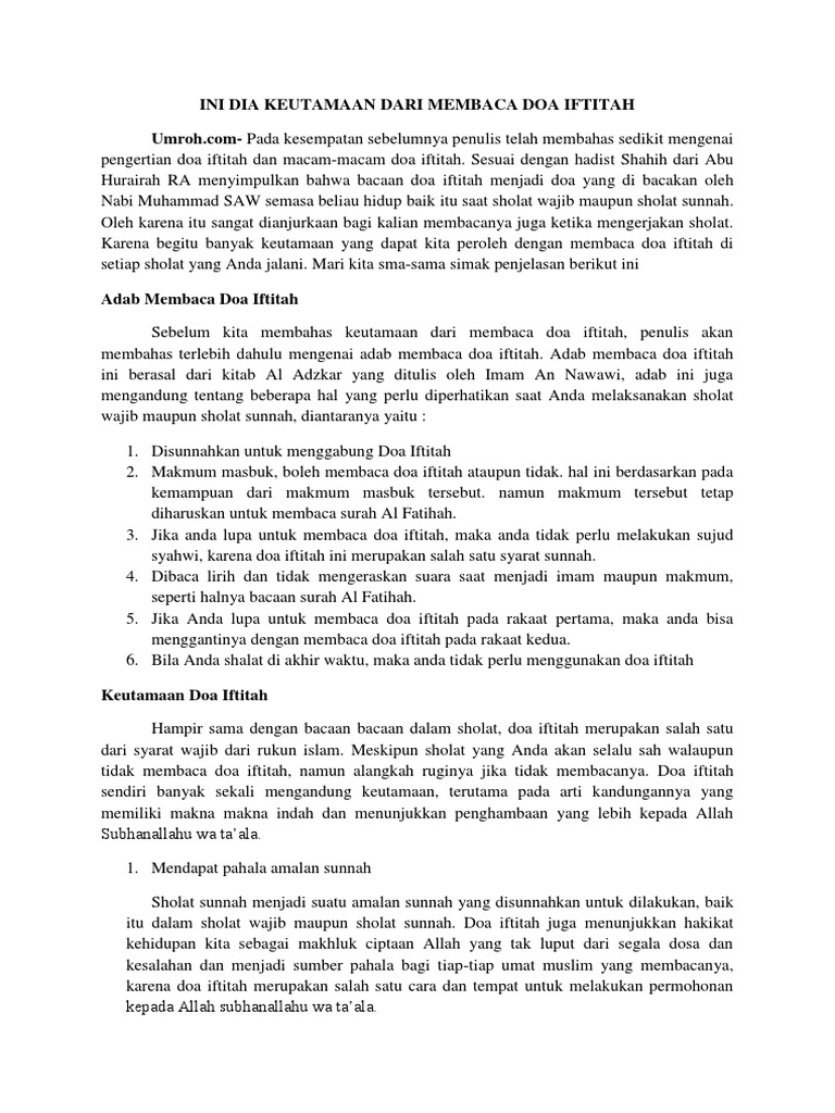 Keutamaan Doa Iftitah | PDF