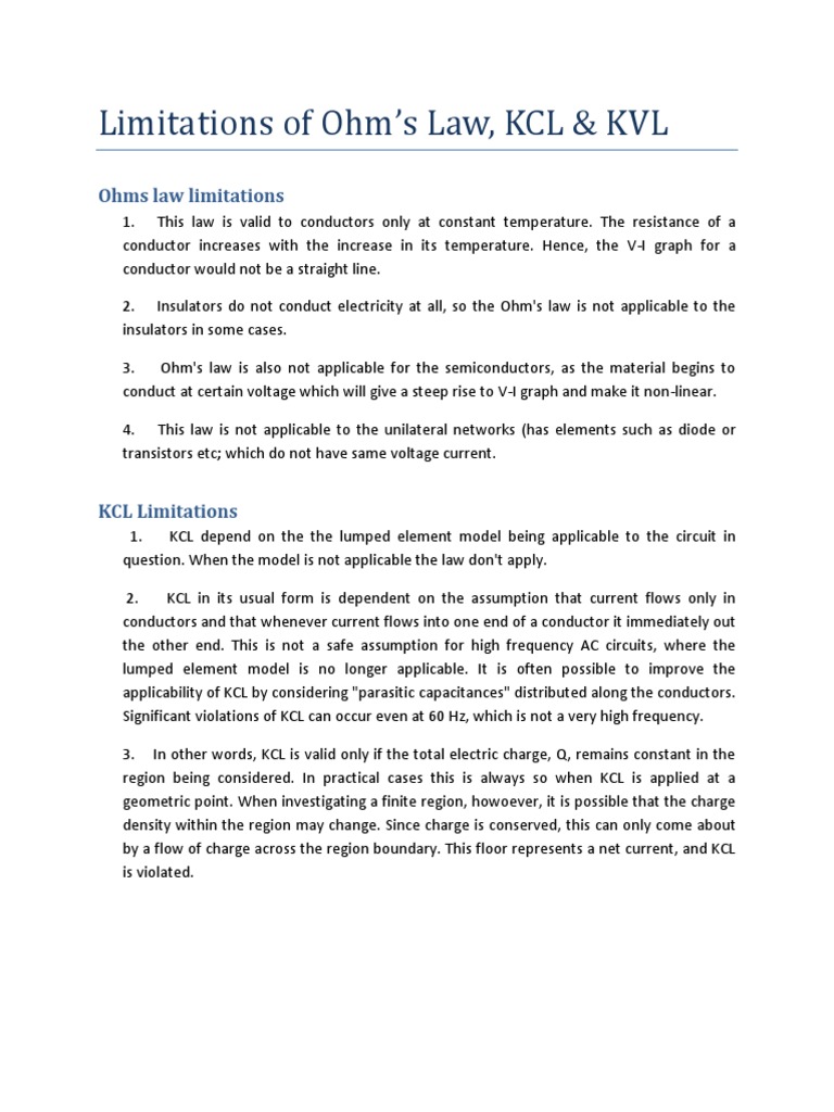 Ohm's, KCL and KVL | PDF | Electromagnetism | Electrical Engineering