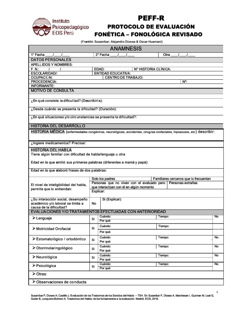 Peff R Protocolo de Evaluacion Fonetica Fonologia Peff 28 06 16 2 | PDF | Voz humana | Fonética