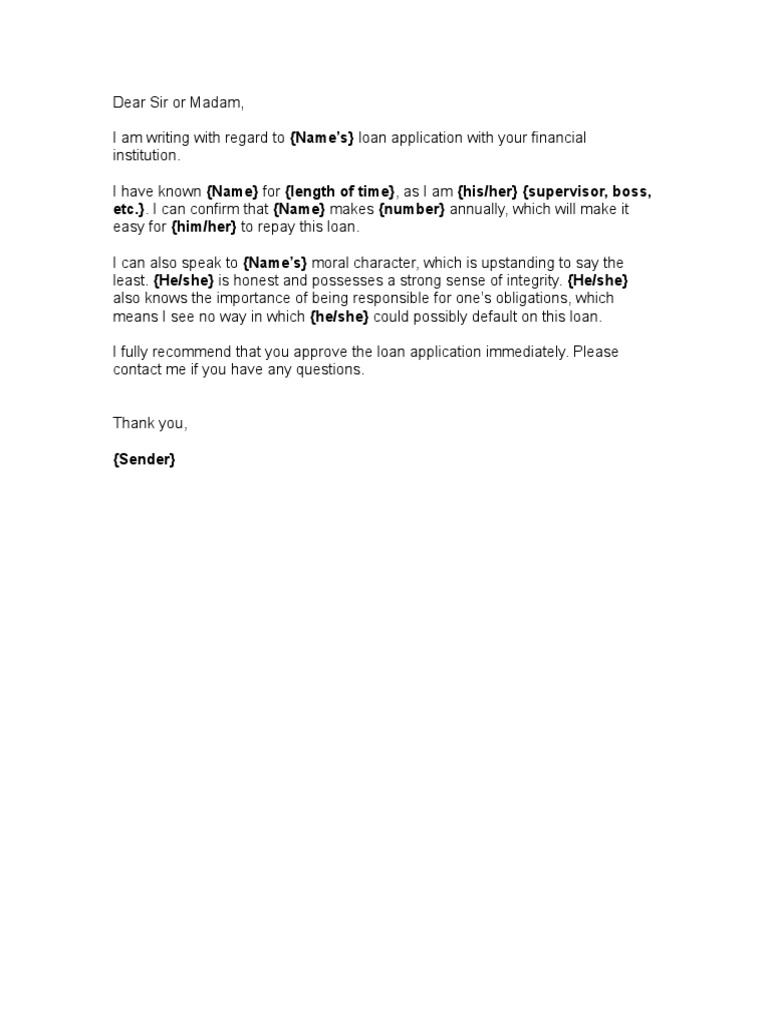 Character Reference Letter For Bank | PDF