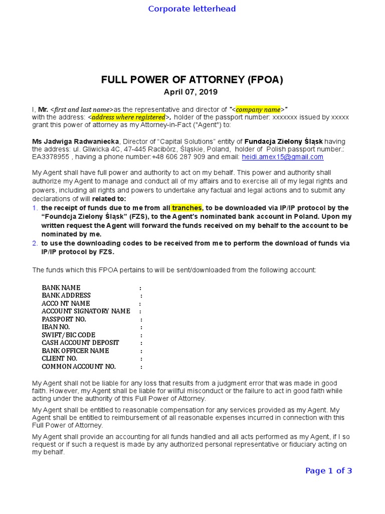 Sample of Power of Attorney | PDF | Power Of Attorney | Government