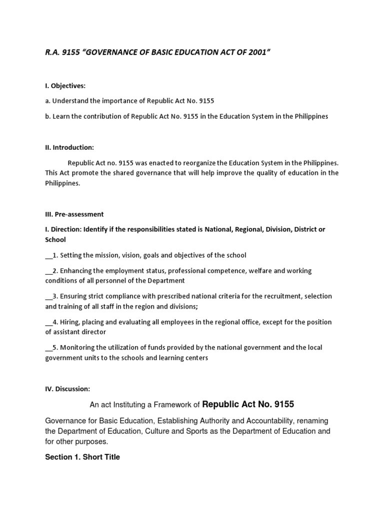 Ra 9155 | PDF | Schools | Governance