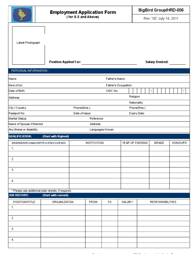 006-Employement Application Form - BB | PDF | Employment | Labour