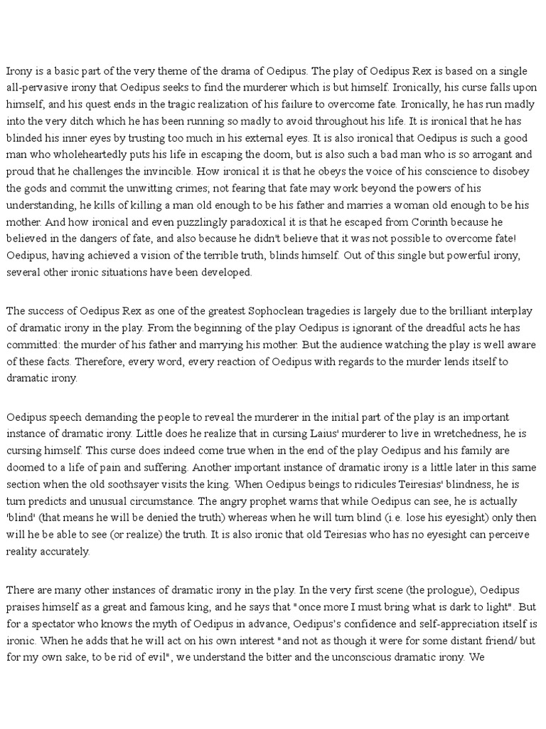 Irony in Oedipus Rex | PDF | Irony | Oedipus
