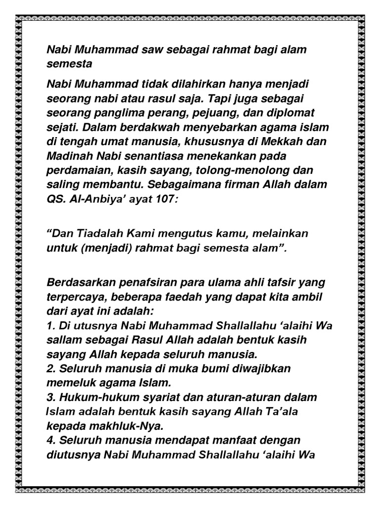 Nabi Muhammad Saw Sebagai Rahmat Bagi Alam Semesta (Di Ringkas) | PDF ...