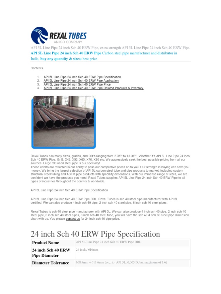 API 5L Line Pipe 24 Inch SCH 40 ERW Pipe | PDF | Pipe (Fluid Conveyance ...