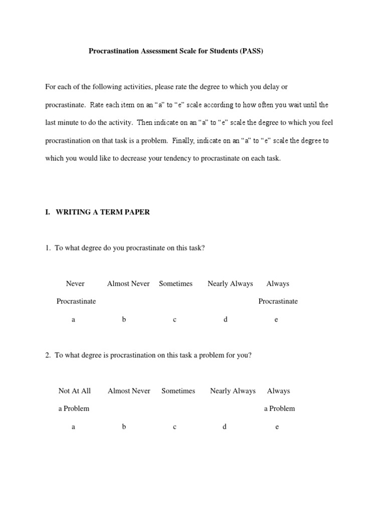 Procrastination Assessment Scale For Students Final | PDF ...