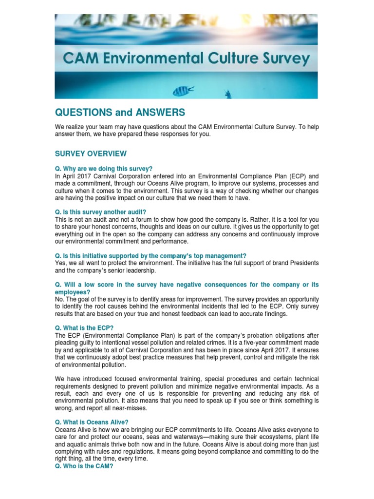 Environmental Survey Q and A PDF | PDF | Regulatory Compliance | Internet