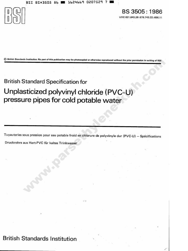 Upvc Pressure Pipe For Cold Water BS 3505 1986 | PDF