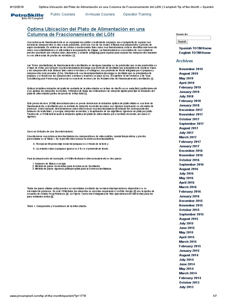 1óptima Ubicación Del Plato de Alimentación en Una Columna de ...