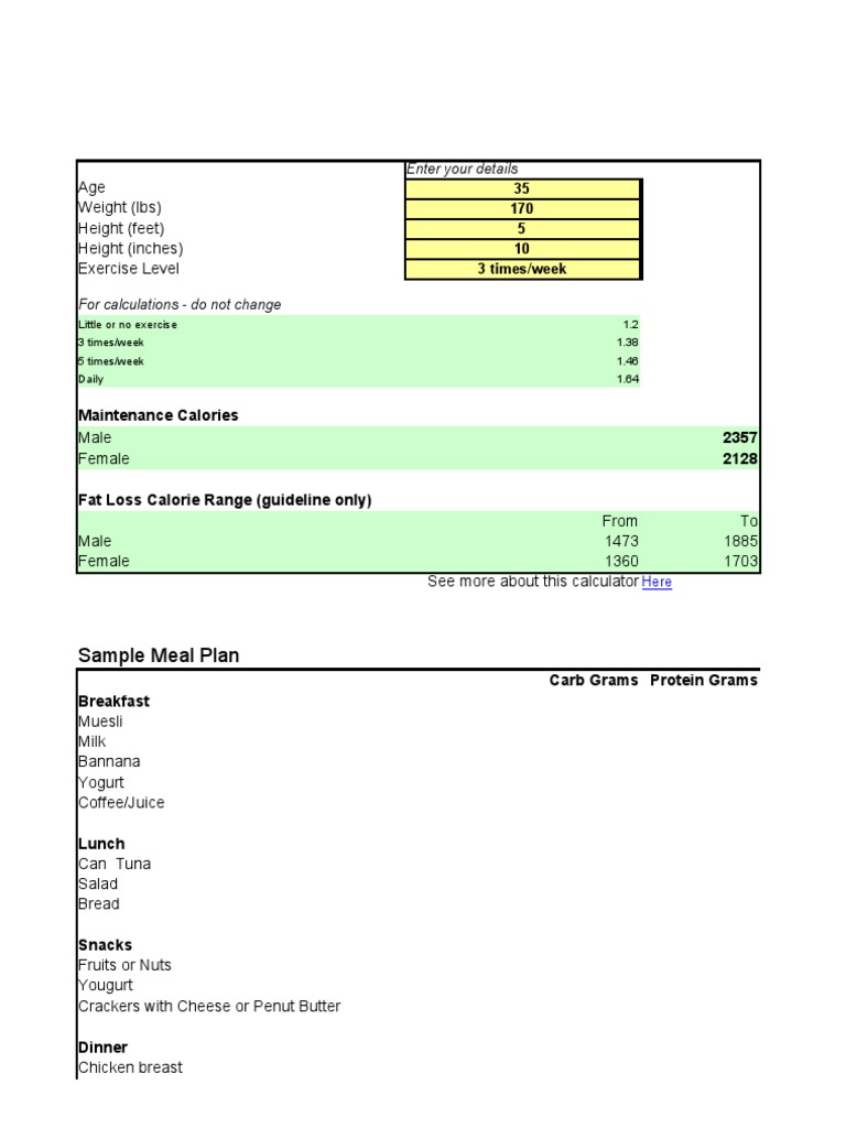 Daily Calorie and Meal Plan Calculator | PDF | Wellness