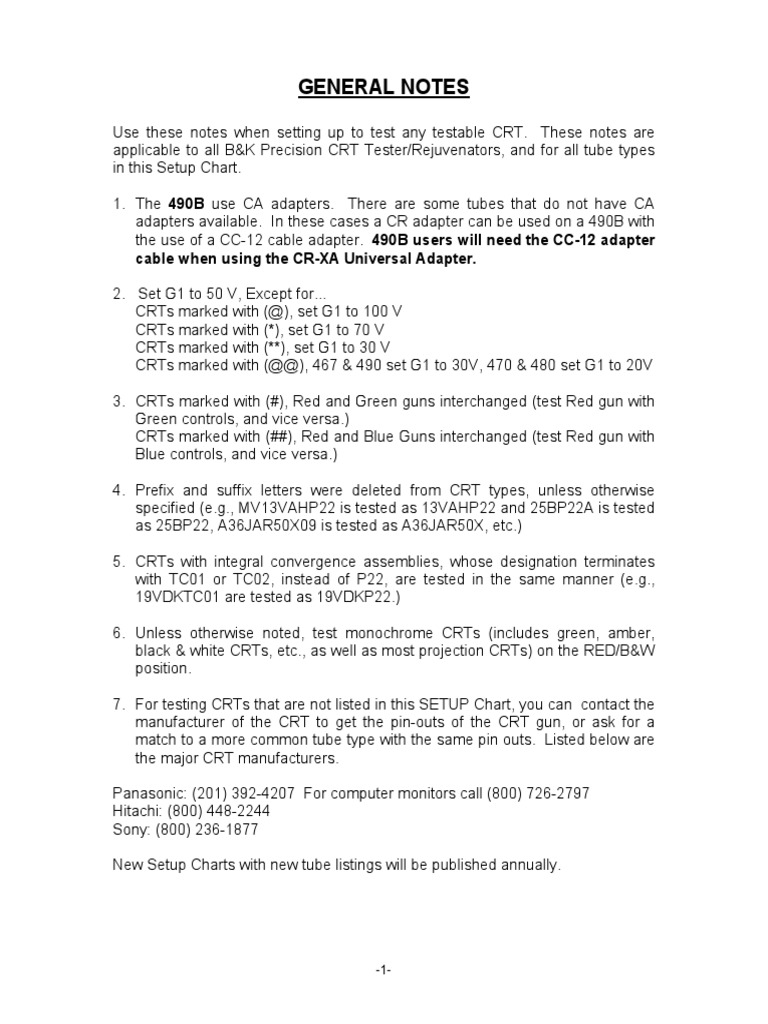 CRT Setup Chart PDF | PDF | Vacuum Tube | Switch