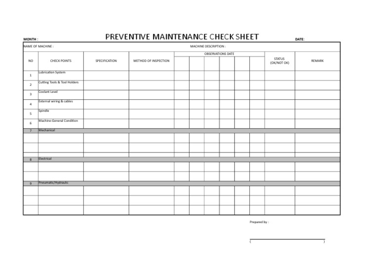 Preventive Maintenance Check Sheet | PDF