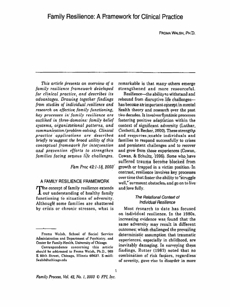 Family Resilience - A Framework For Clinical Practice | PDF ...