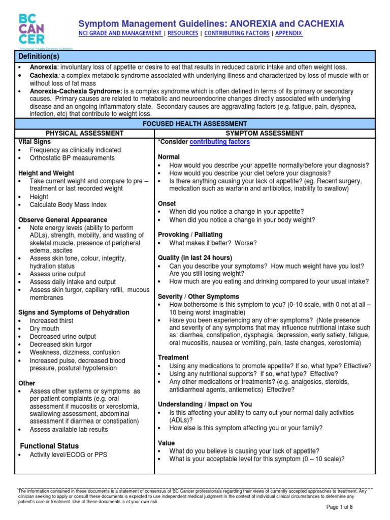 Anorexia and Cachexia Grading Scale Tool | PDF | Weight Loss | Nutrition