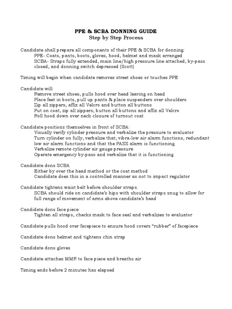 PPE & SCBA Donning Steps Guide | PDF