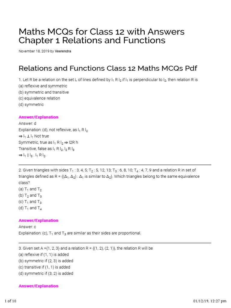 MCQ For Class 12 | Download Free PDF | Matrix (Mathematics) | Determinant