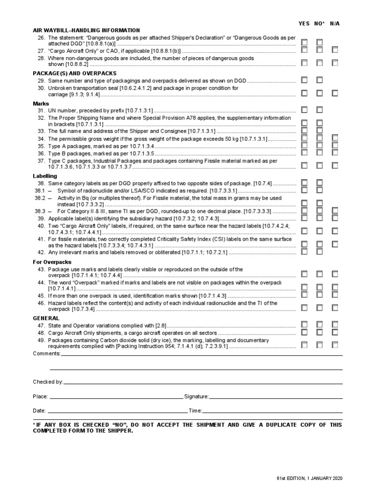 DGR 61st Edition Checklist For A Radioactive Shipment 22 | PDF ...
