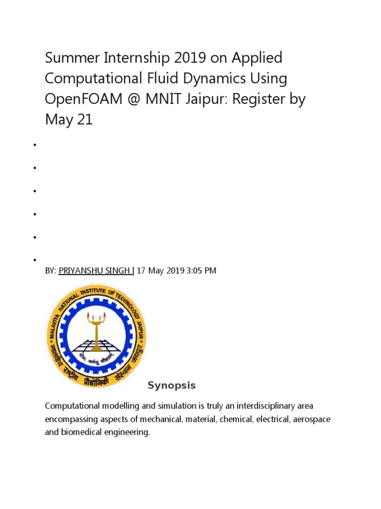 Summer Internship in CFD at MNIT Jaipur | PDF | Computational Fluid Dynamics | Engineering