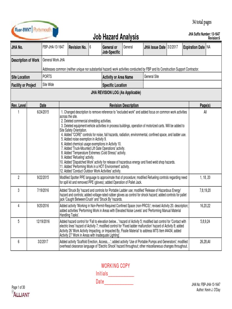 Section C, Exhibit 3 - General Work JHA | PDF | Personal Protective ...