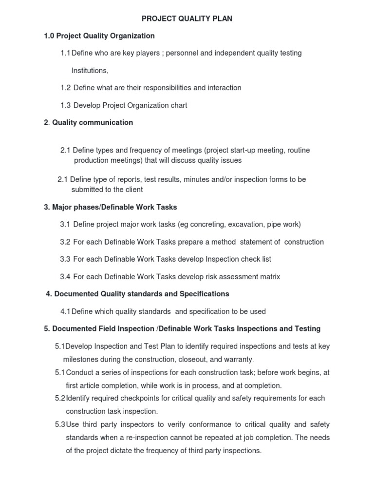 Project Quality Plan Guideline Skeleton | PDF