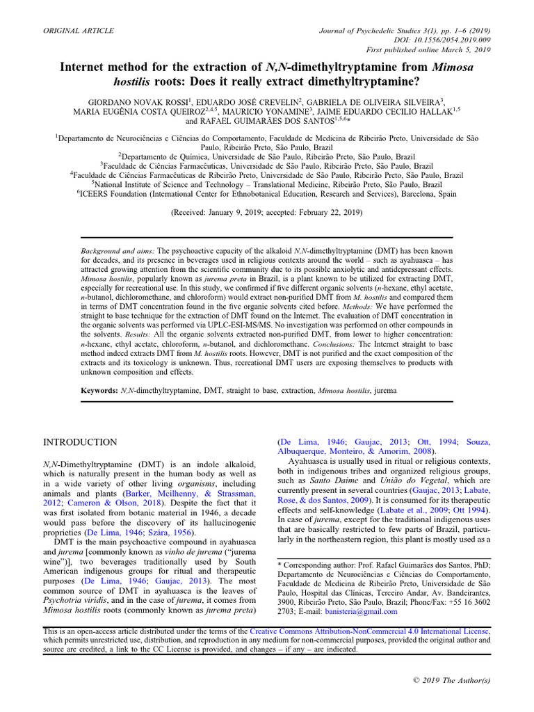 DMT Extraction Solvent Efficacy Paper | PDF | High Performance Liquid ...