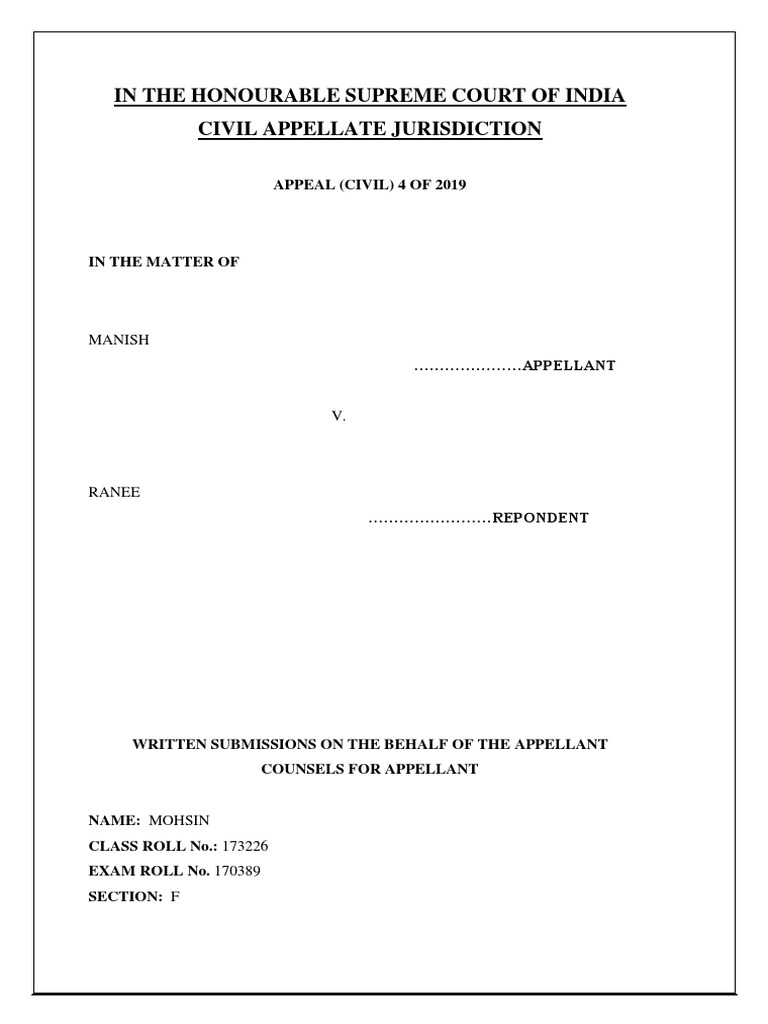 MOOT COURT SUBMISSION (MEMORIAL) BY MOHSIN.pdf | Divorce | Supreme Courts