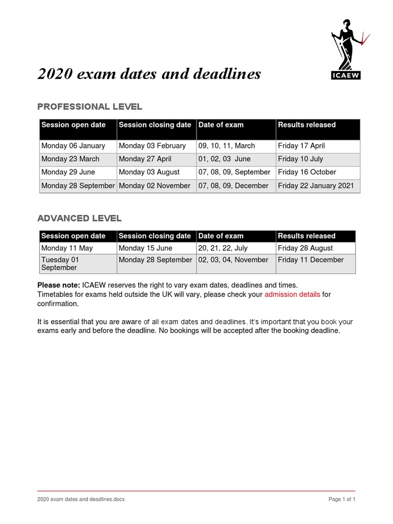 2020 Exam Dates and Deadlines | PDF