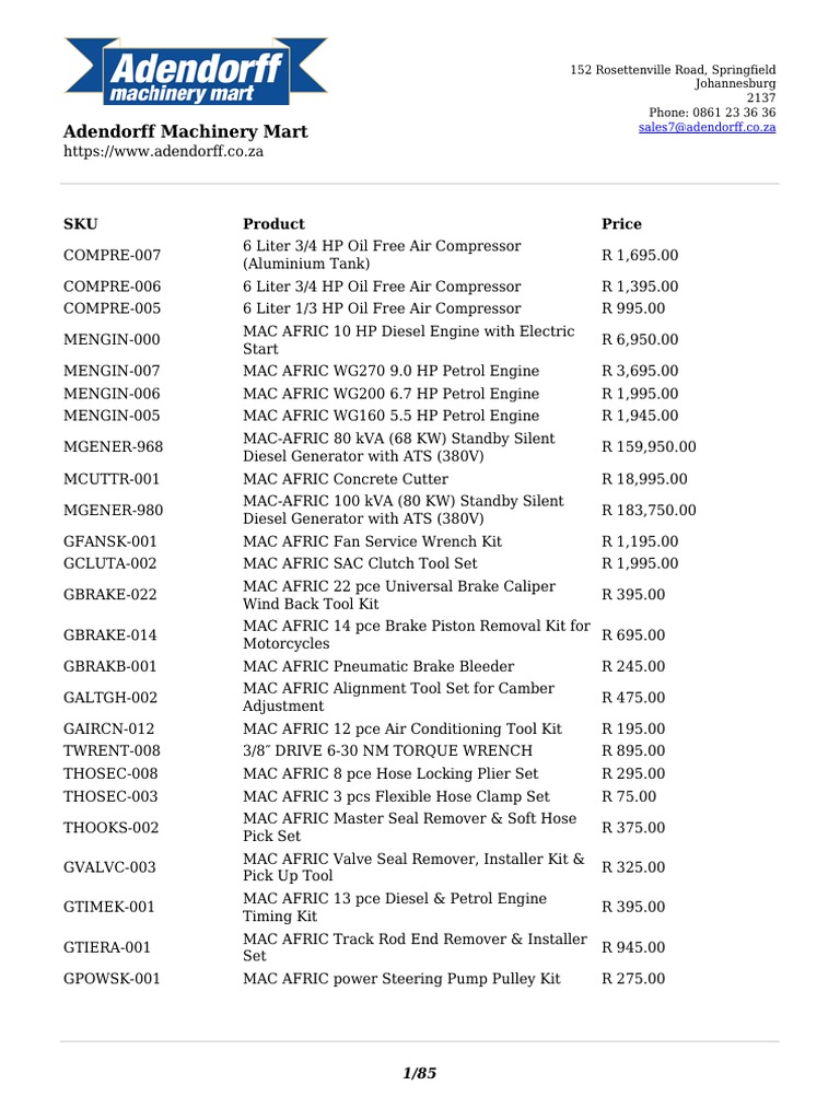 Adendorff Machinery Mart PDF | PDF | Tools | Manufactured Goods