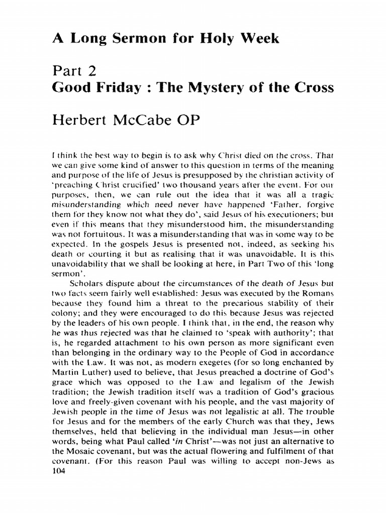 A Long Sermon For Holy Week - Herbert McCabe | PDF | God The Father ...