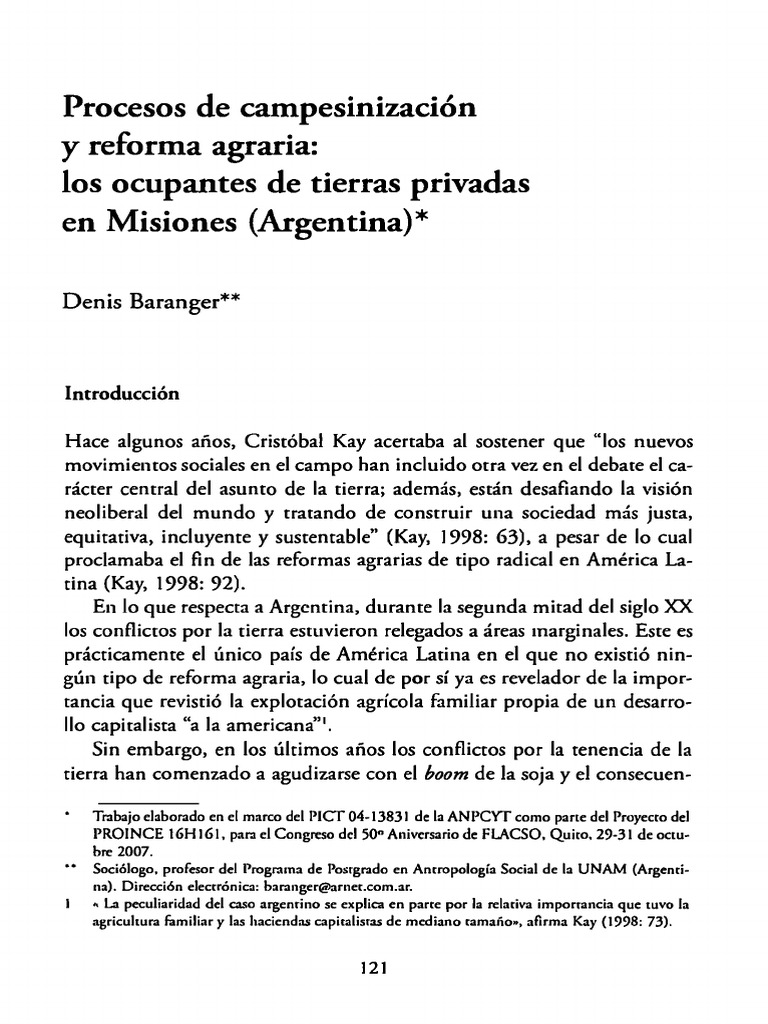 Parte 1. Procesos de Campesinización y Reforma... Denis Baranger | PDF ...