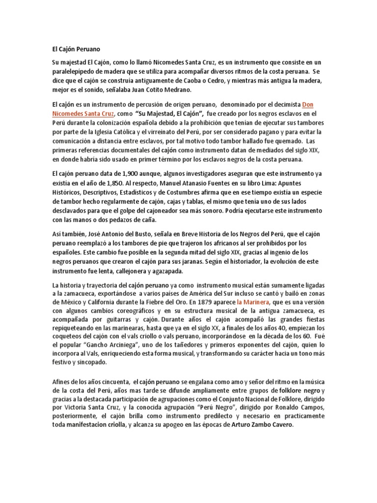 Historia y Técnica del Cajón Peruano | PDF | Las artes escénicas ...