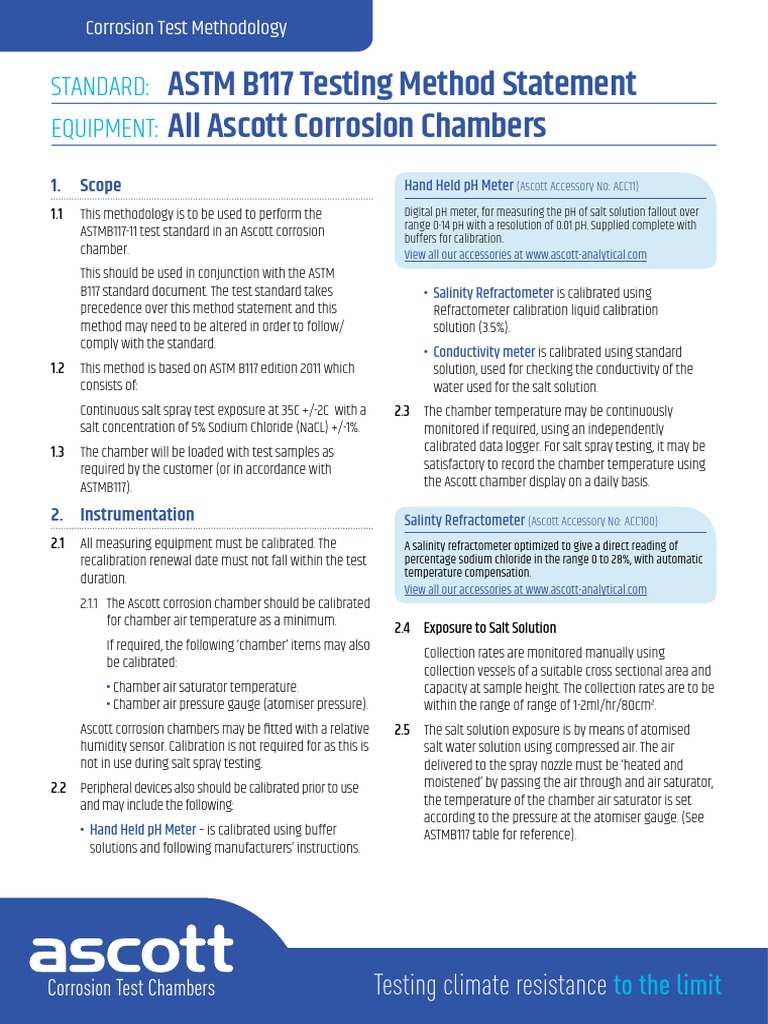 Astm b117 Testing v1 | PDF | Sodium Chloride | Ph
