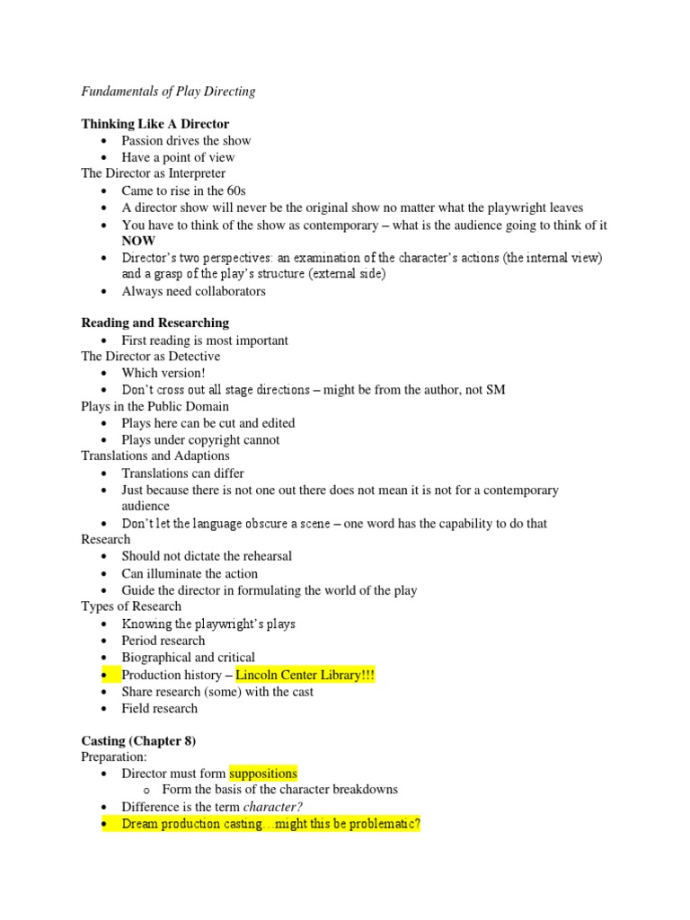 Thinking Like A Director Notes | PDF | Audition | Actor