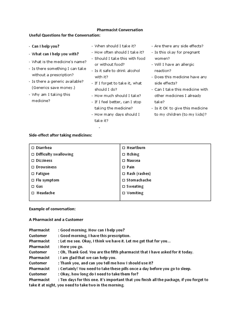 Pharmacist Conversation | PDF | Pharmacy | Over The Counter Drug