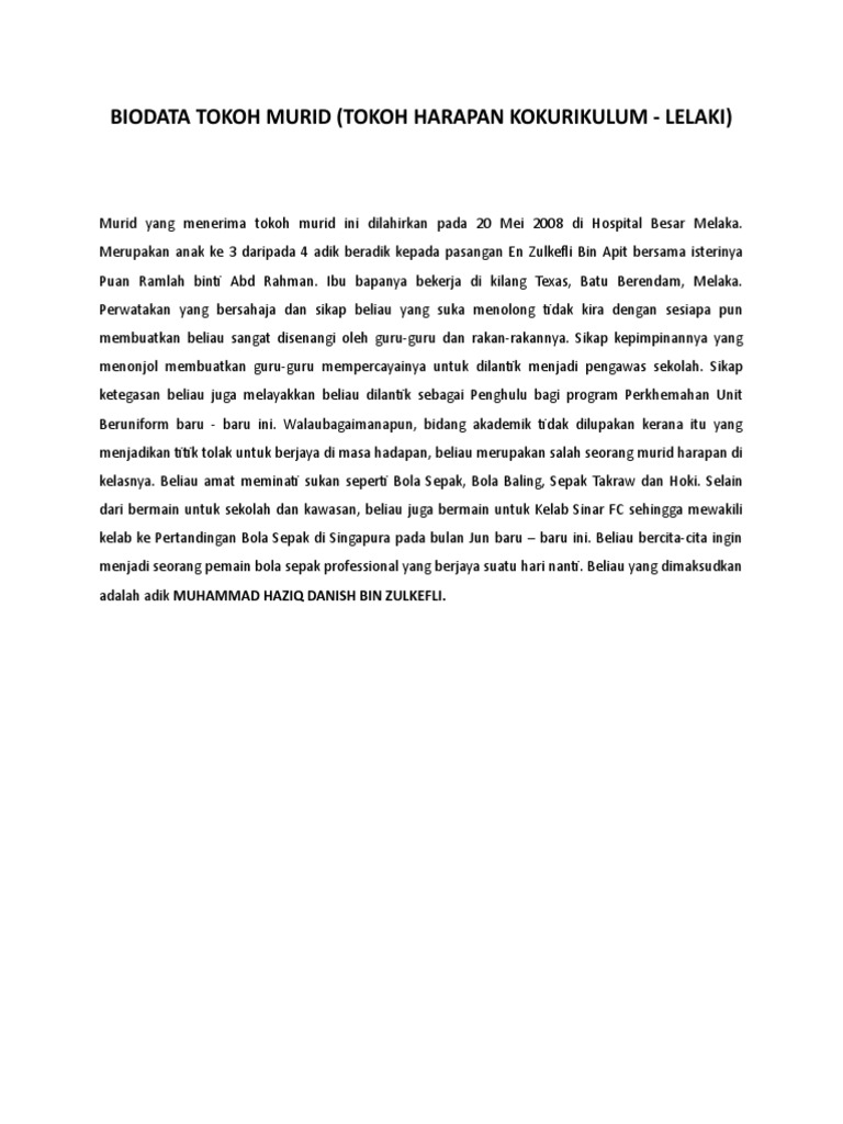 Biodata Tokoh Murid Harapan | PDF