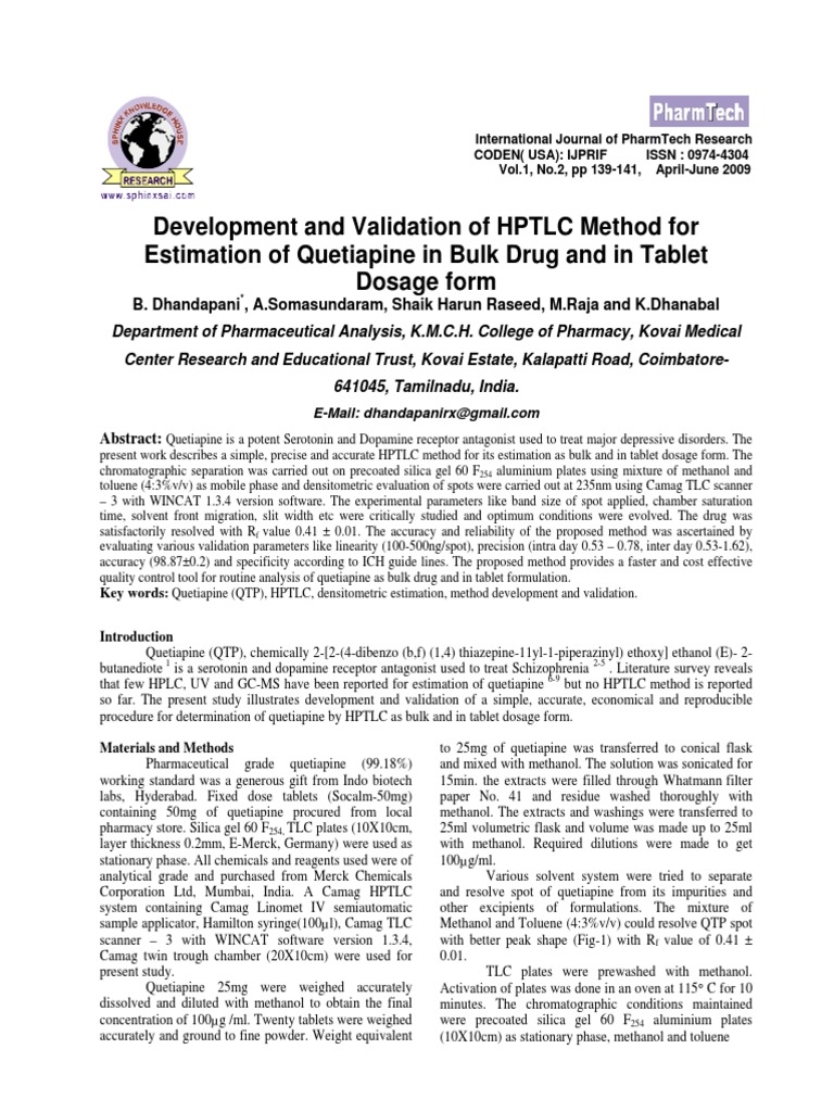 Development and Validation of A HPTLC Method For E | PDF | Thin Layer ...
