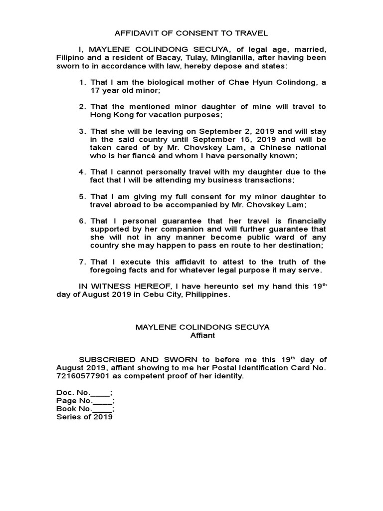 Affidavit of Consent for Minor Travel | PDF