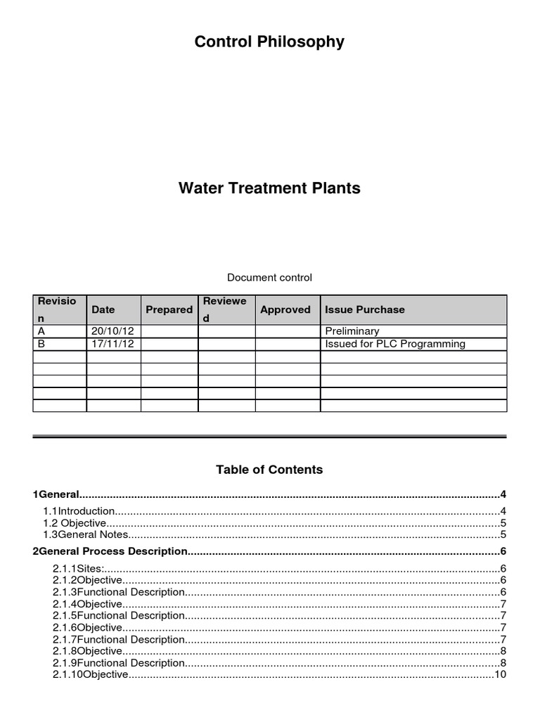 Control Philosophy REVB | PDF | Filtration | Water Purification