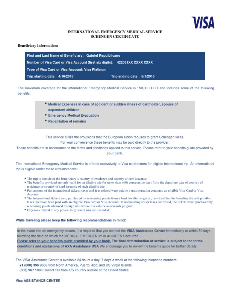 Schengen Certificate Example | PDF | Travel Visa | Loyalty Program
